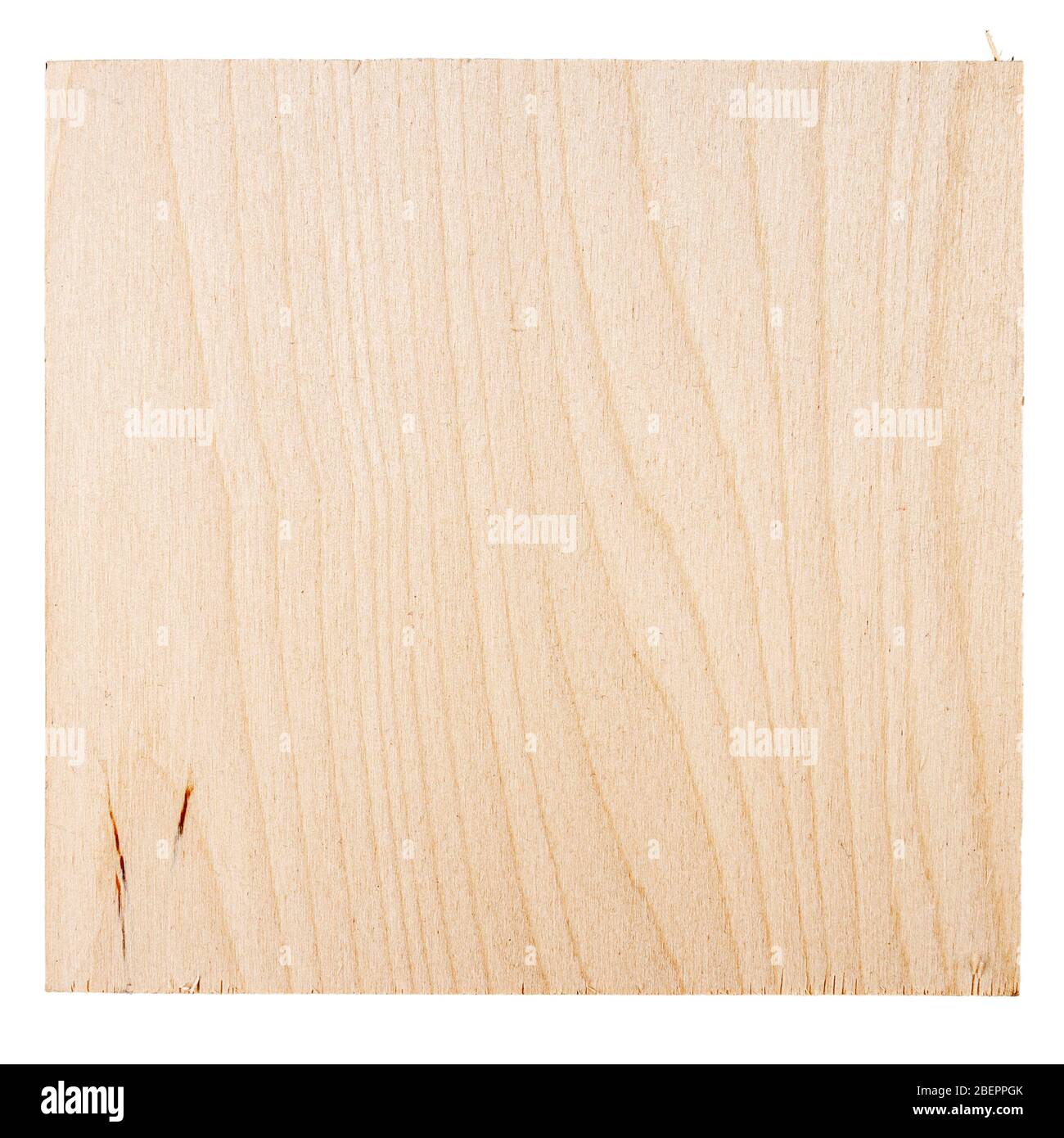 Square piece of birch plywood with a natural texture. Isolated on white ...