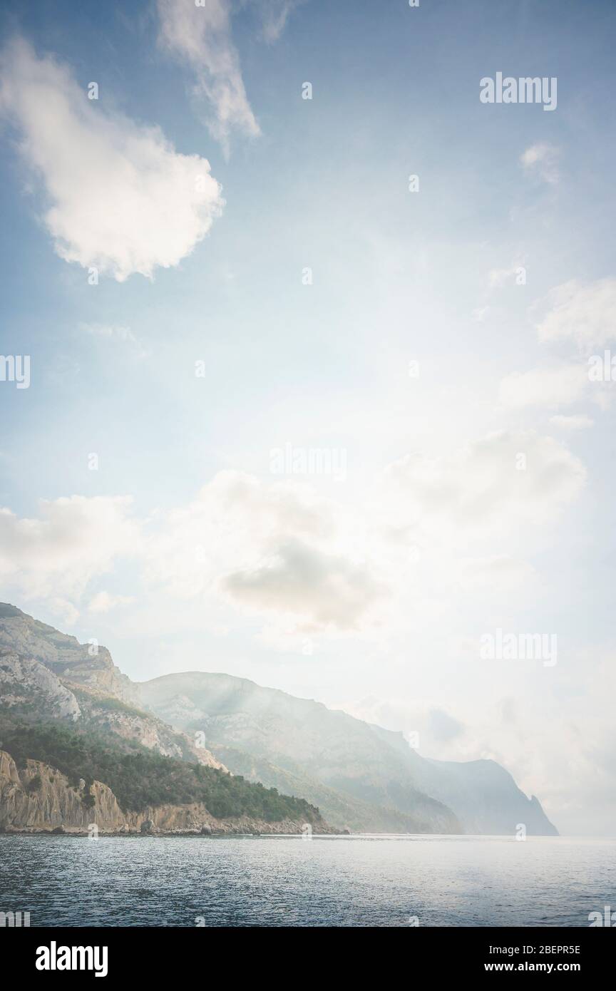 Calm sea in the middle of day. Vertical image. Scenic view. Backdrop ...