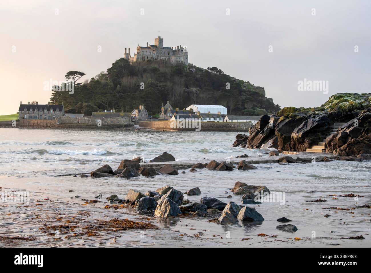 Early morning on the beach at Marazion, looking towards St Michael's ...