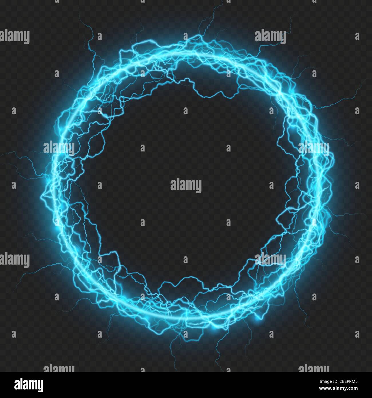 Round frame with charged energy elementary particle, glowing lightning ...