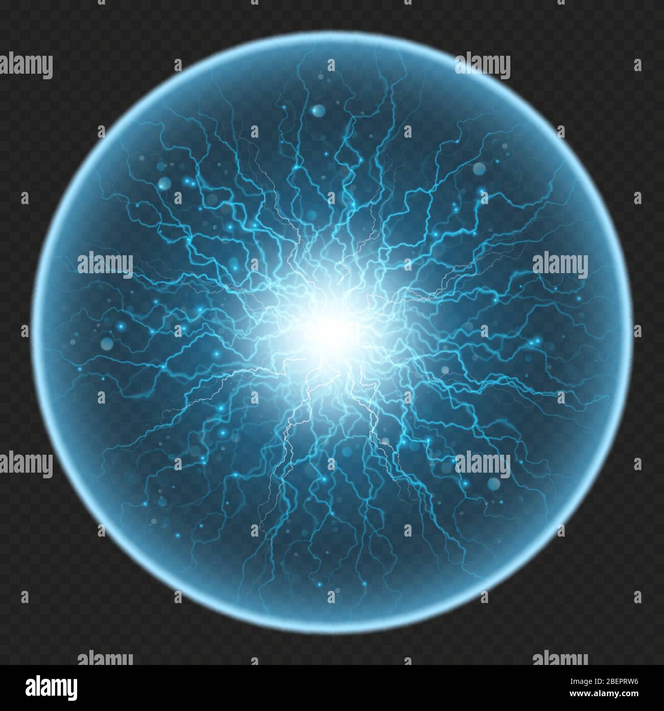 Ball with charged energy elementary particle, glowing lightning ...