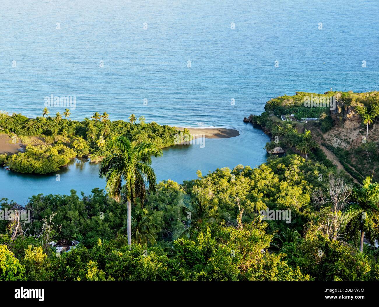 River Miel, elevated view, Baracoa, Guantanamo Province, Cuba Stock ...