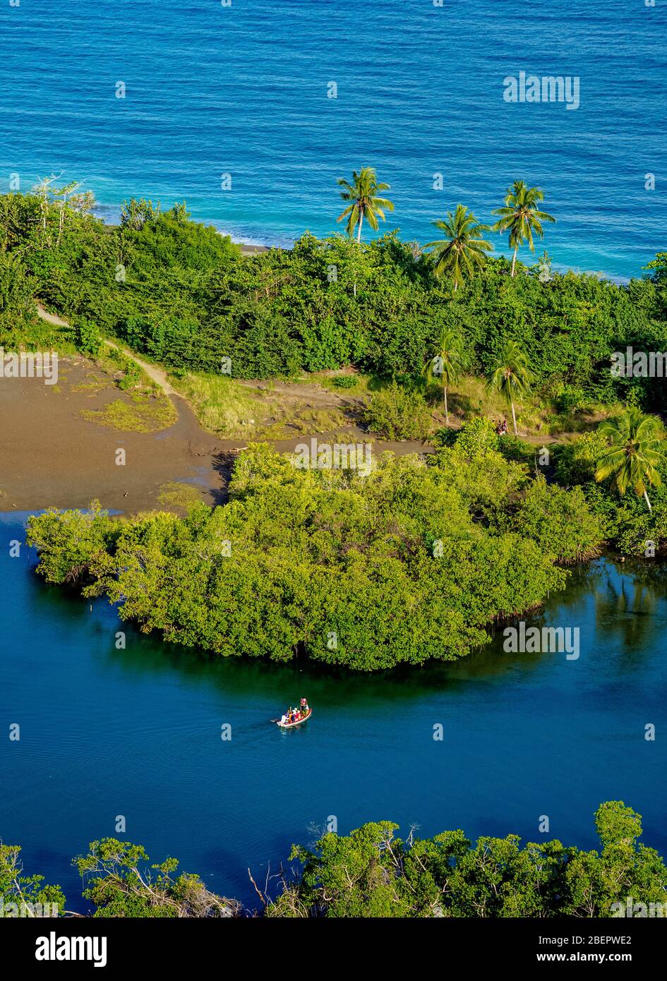 River Miel, elevated view, Baracoa, Guantanamo Province, Cuba Stock ...