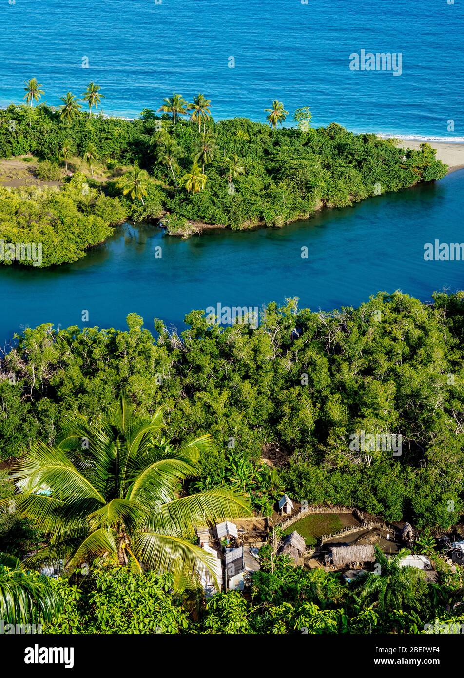 River Miel, elevated view, Baracoa, Guantanamo Province, Cuba Stock ...