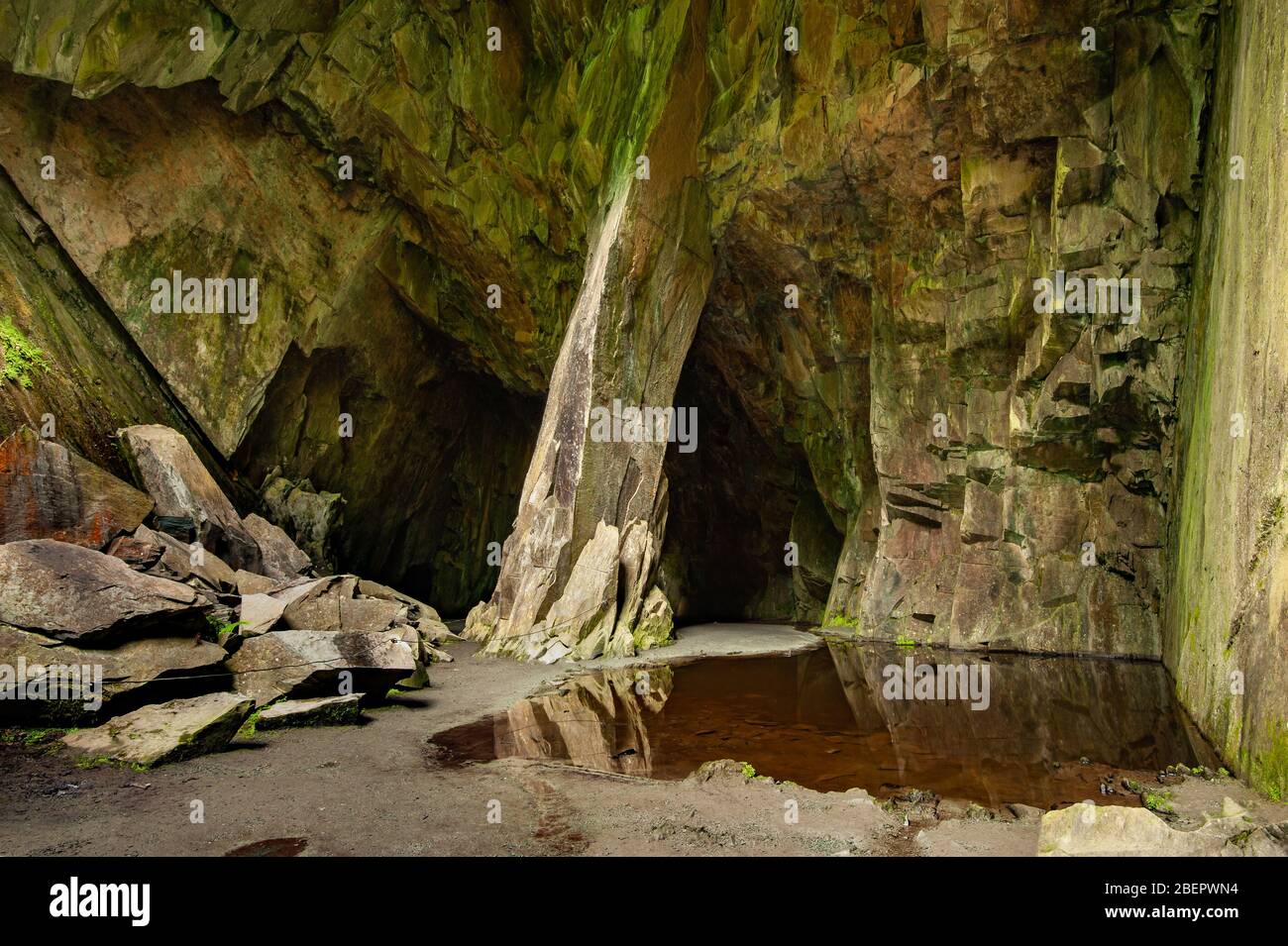 Cathedral Cave slate quarry in Lake District Stock Photo - Alamy