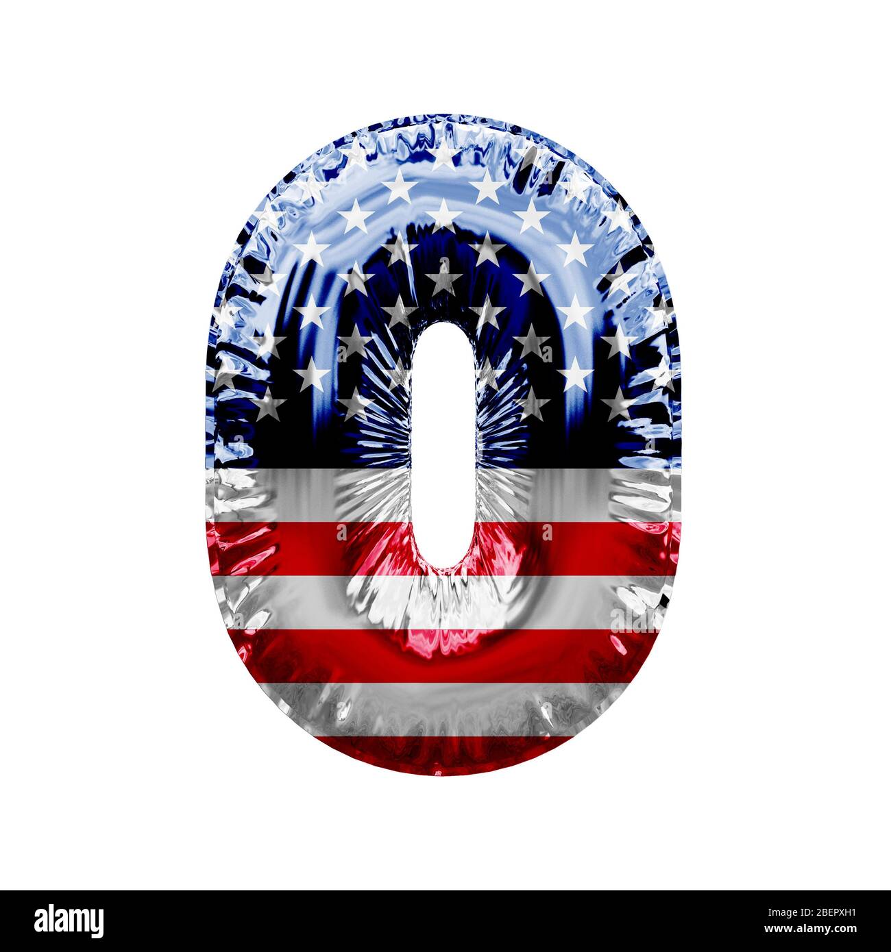Number 0 stars and stripes united states foil balloon font. 3D Render ...