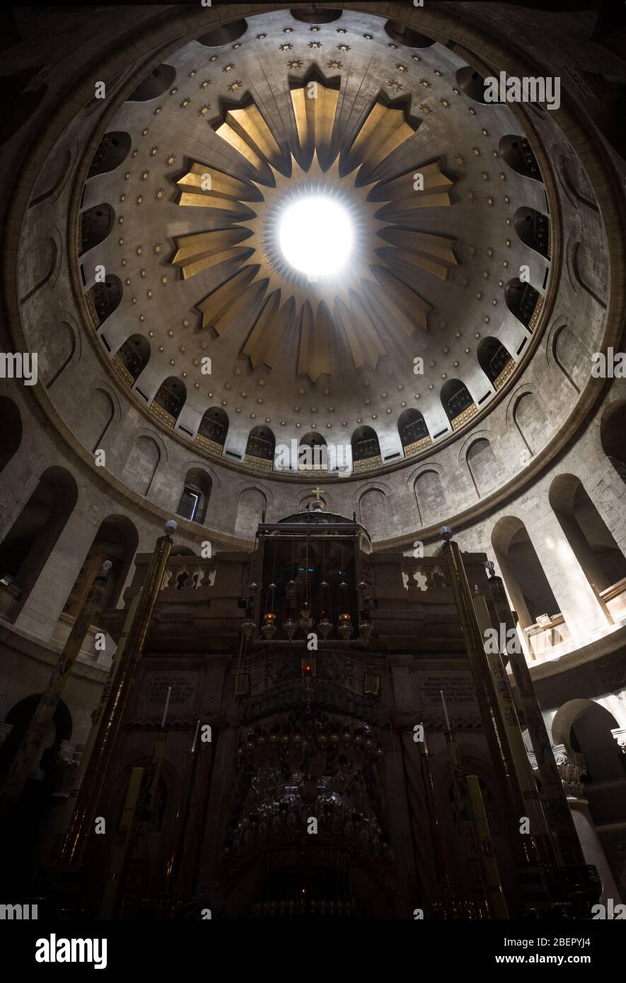 Beam of light shining through the oculus of the Church of the Holy ...