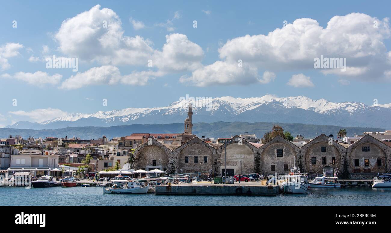 View across Chania Harbour in Northern Crete Stock Photo - Alamy