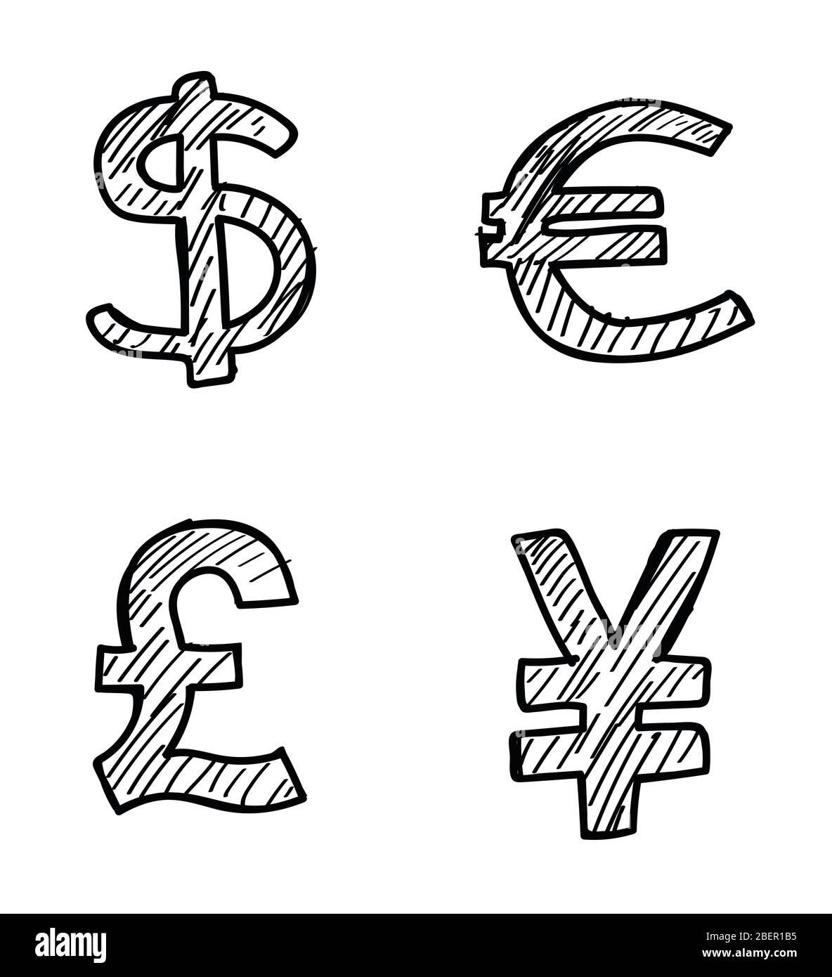 Money currencies doodle sketches. Dollar, euro, pound and yen. Vector ...
