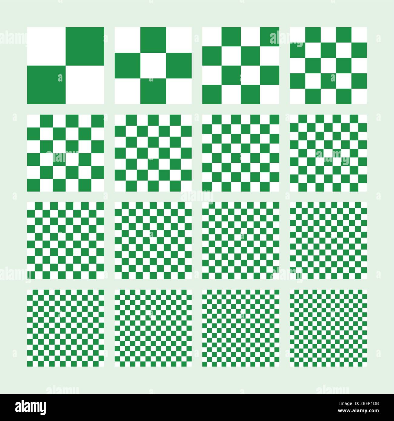 Set of checkered patterns of different sizes. Vector and in green and ...