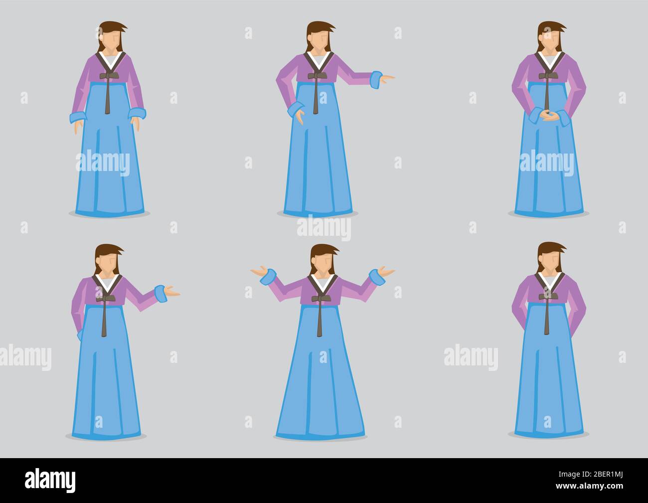 Set of six vector illustration of female characters wearing Hanbok ...