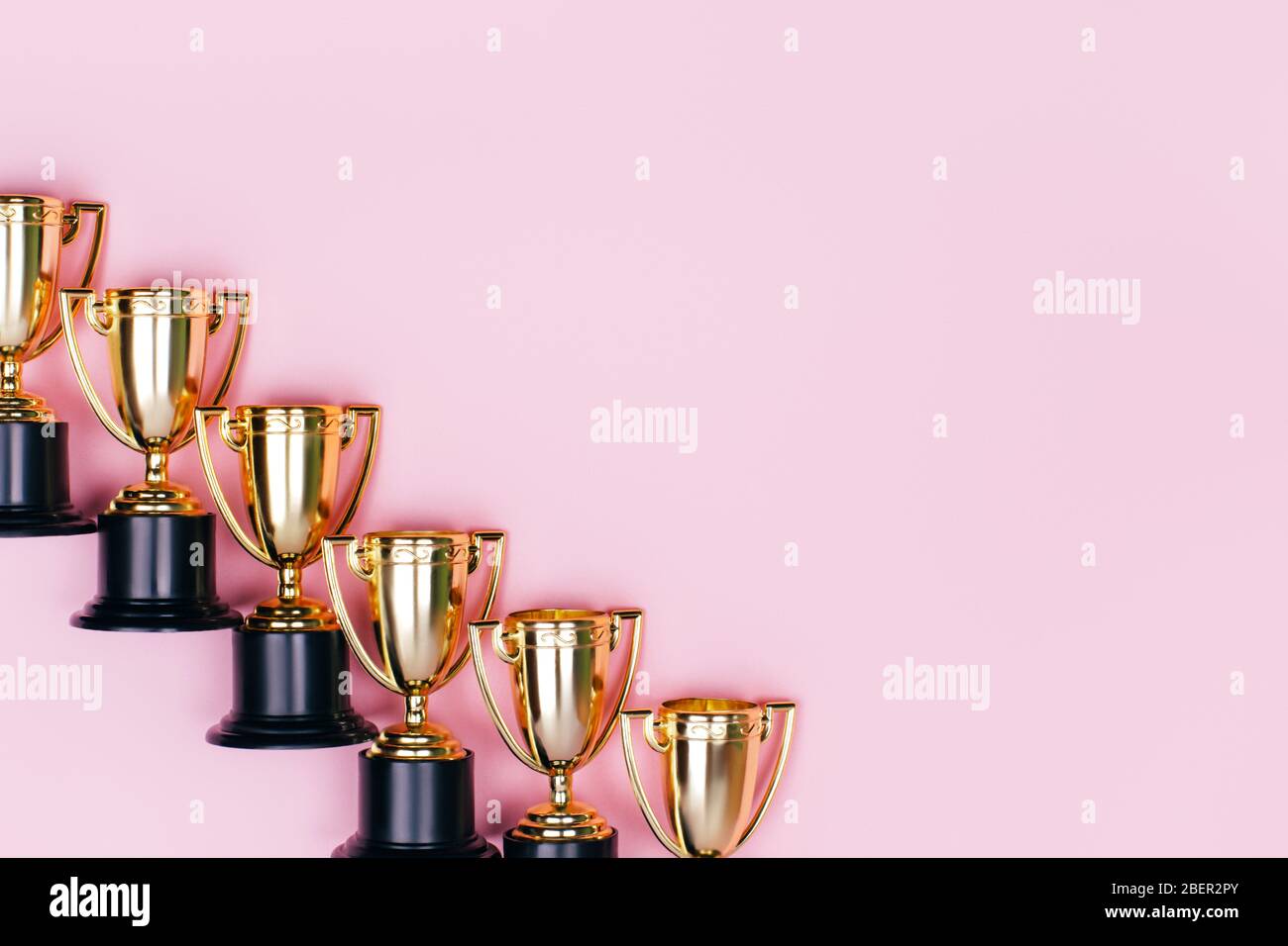 Winner cups on a pink background. Banner with a place for text. Flat ...