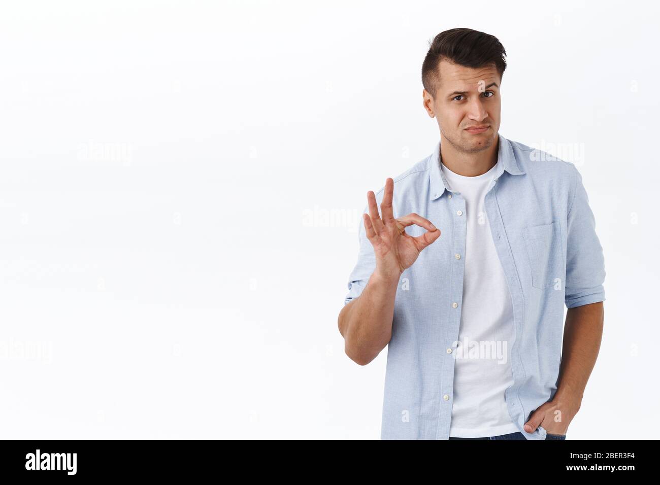 Not bad, really good product. Portrait of satisfied serious and stylish ...