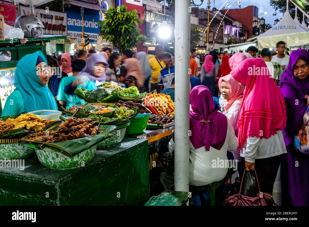 A Colourful Street Food Stall In The Night Market, Malioboro Street ...