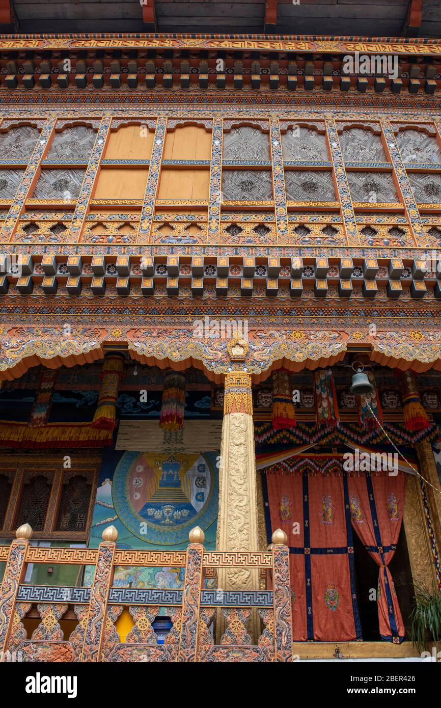Bhutan, Punakha Dzong. Traditional hand painted and carved wooden ...