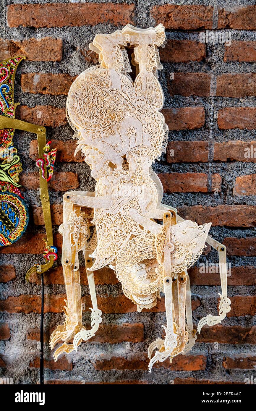 A Traditional Leather Shadow Puppet Hanging Up For Sale, Yogyakarta ...