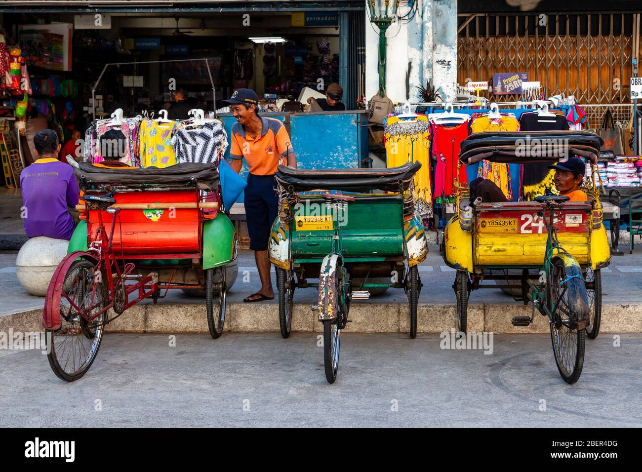 Colourful Becaks (Cycle Rickshaws) and Their Drivers, Malioboro Street ...