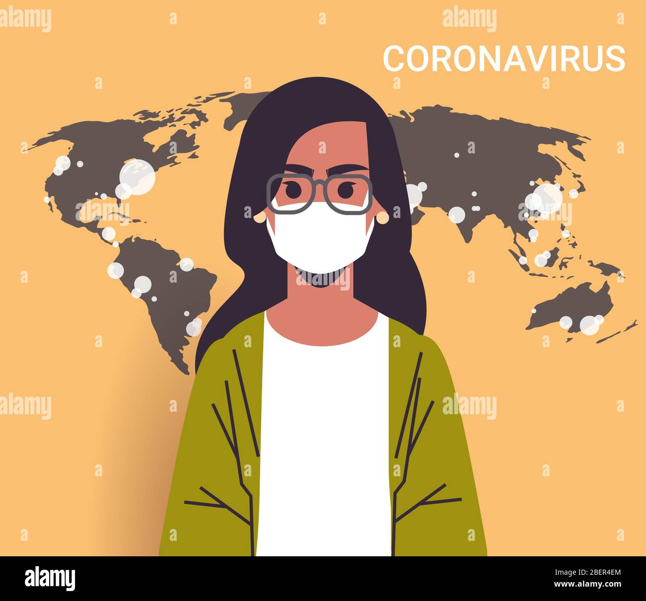 woman tv reporter in face mask showing world map outbreak of ...