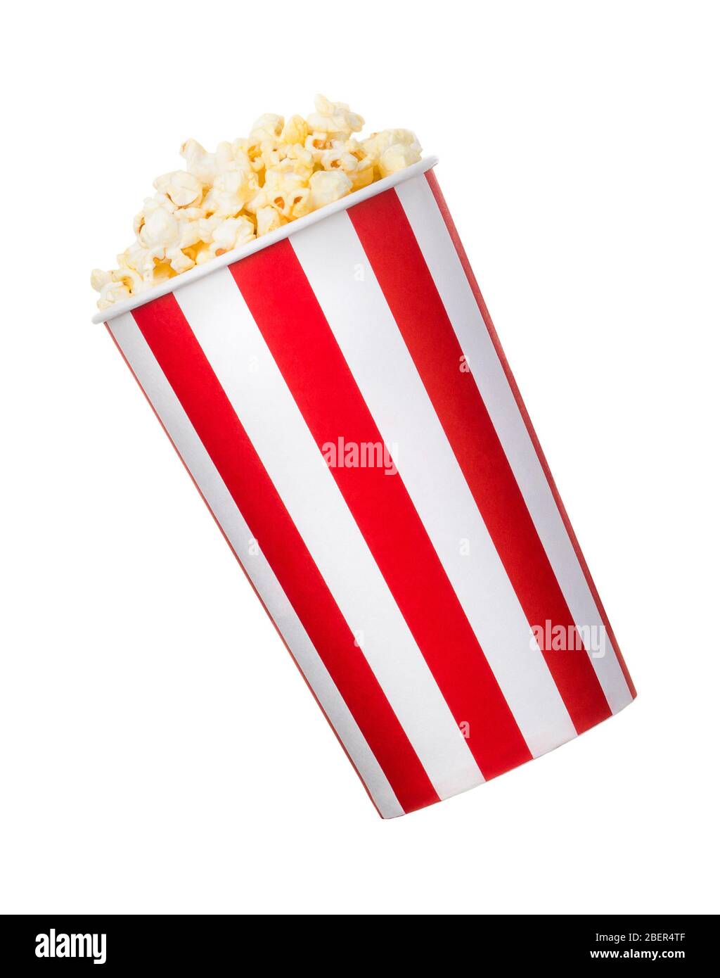 Paper striped bucket with popcorn isolated on white background Stock ...
