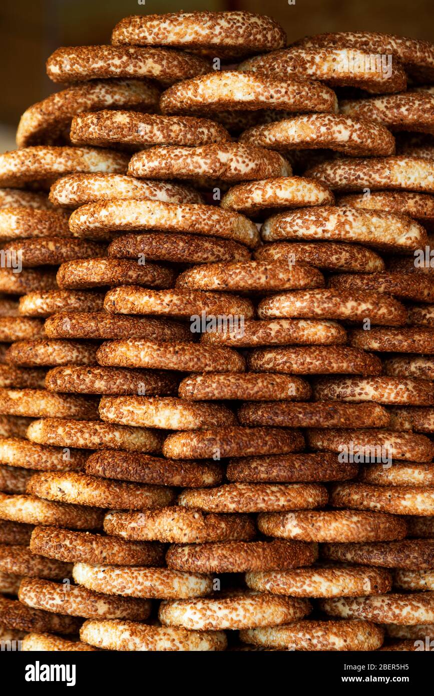Stacked Turkish bagels on a counter Stock Photo - Alamy