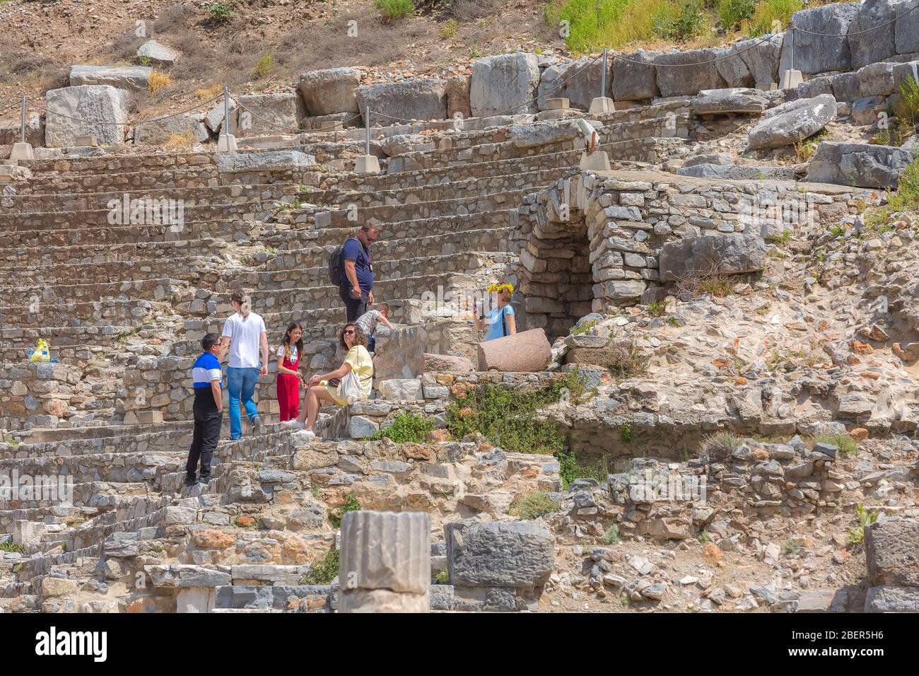 Ephesus, Turkey - April 28, 2019: People visiting old ruins of Efes ...