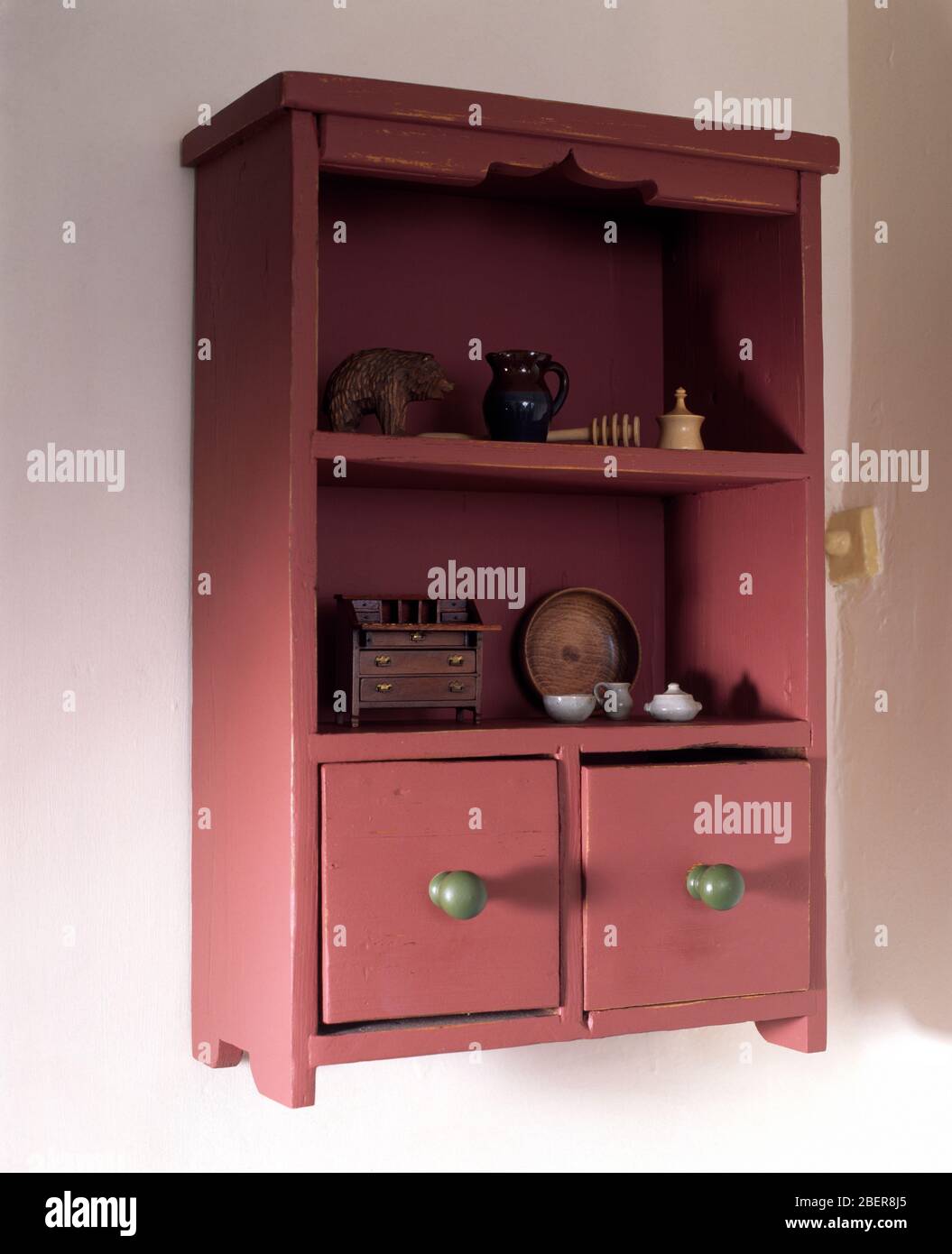 small wooden wall hung storage unit with 2 drawers and a shelf Stock ...