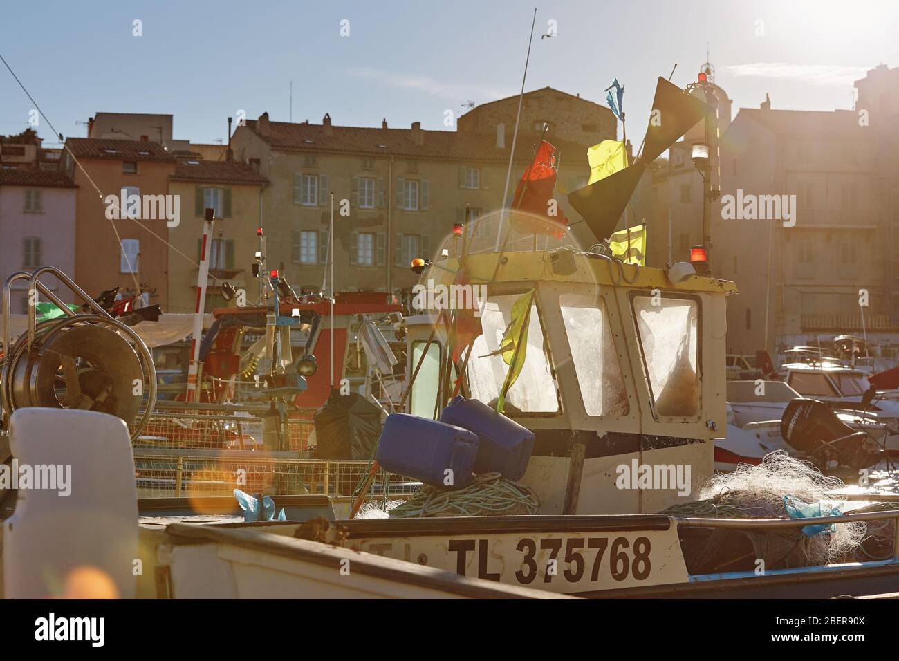 French port in the evening light Stock Photo - Alamy