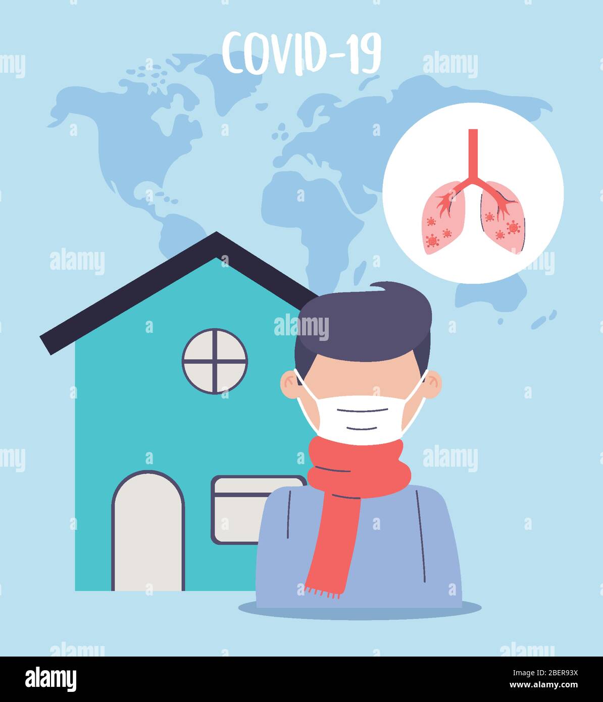 covid 19 quarantine, man with mask and scarf protection prevent in ...