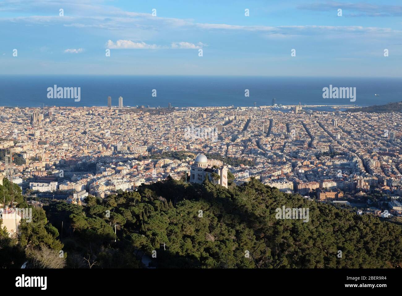 Spain, Catalonia, Barcelona, City view from Temple. Mount Tibidabo ...