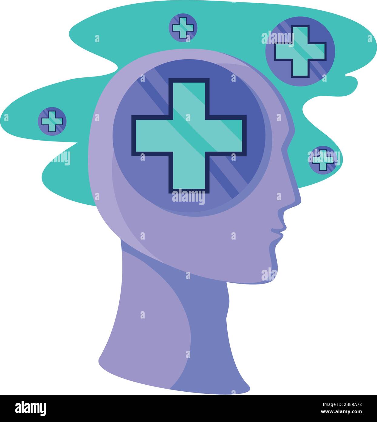 human head with health cross on white background vector illustration ...