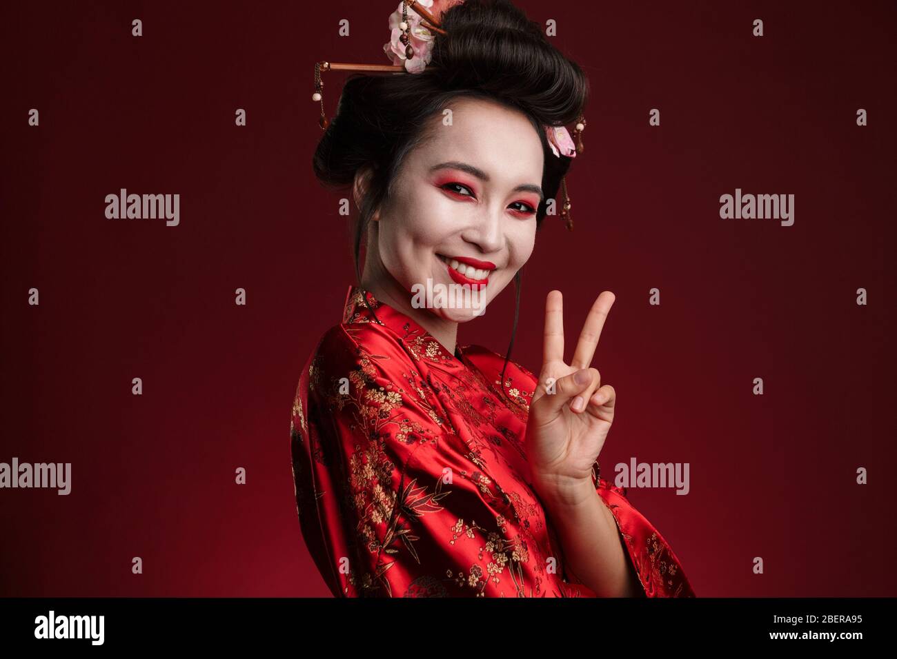 Image of gorgeous geisha woman in traditional japanese kimono showing ...