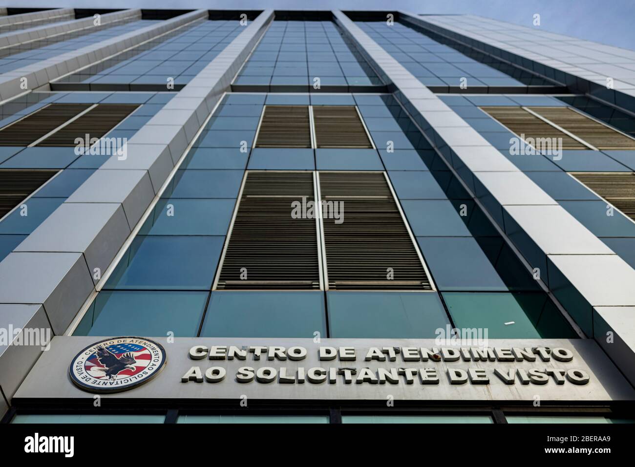 Look up at modern contemporary architecture of the visa request center ...