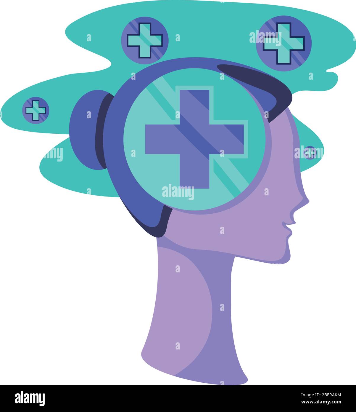 human head with health cross on white background vector illustration ...