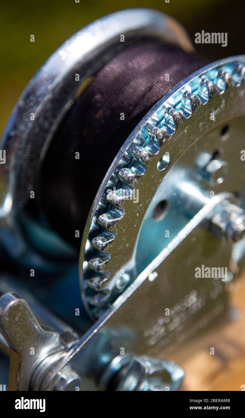 Closeup of the cogwheel of a hand-cranked boat winch Stock Photo - Alamy