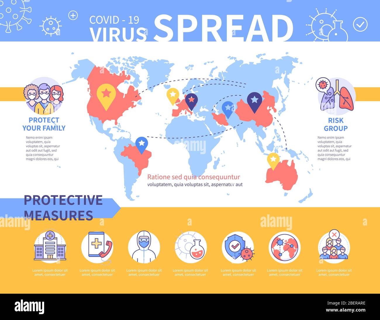Covid-19 virus spreading colorful poster with line icons Stock Vector ...