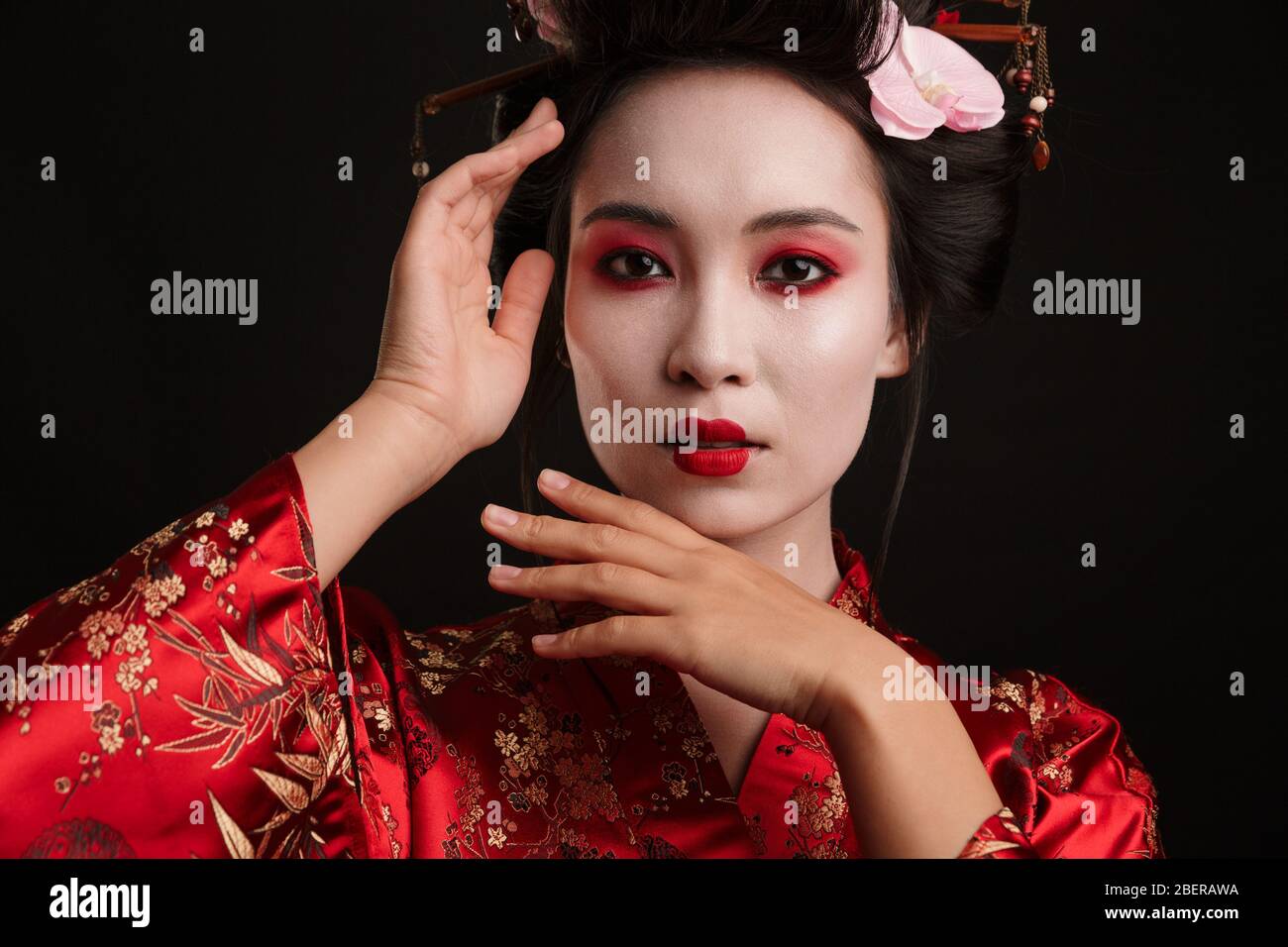 Image of charming geisha woman in traditional japanese kimono dancing ...