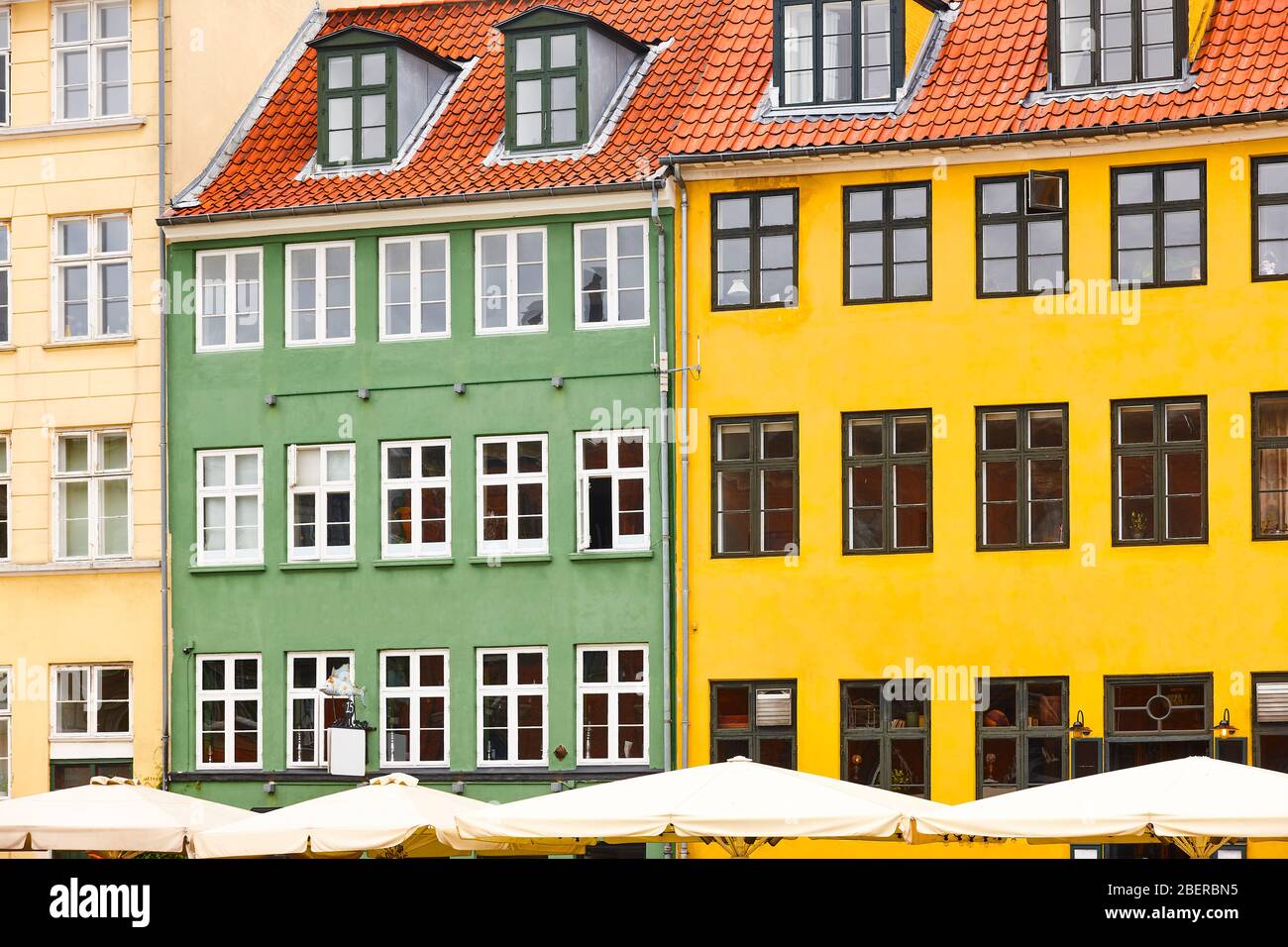 Traditional colorful facades in Copenhagen city center. Nyhavn area ...