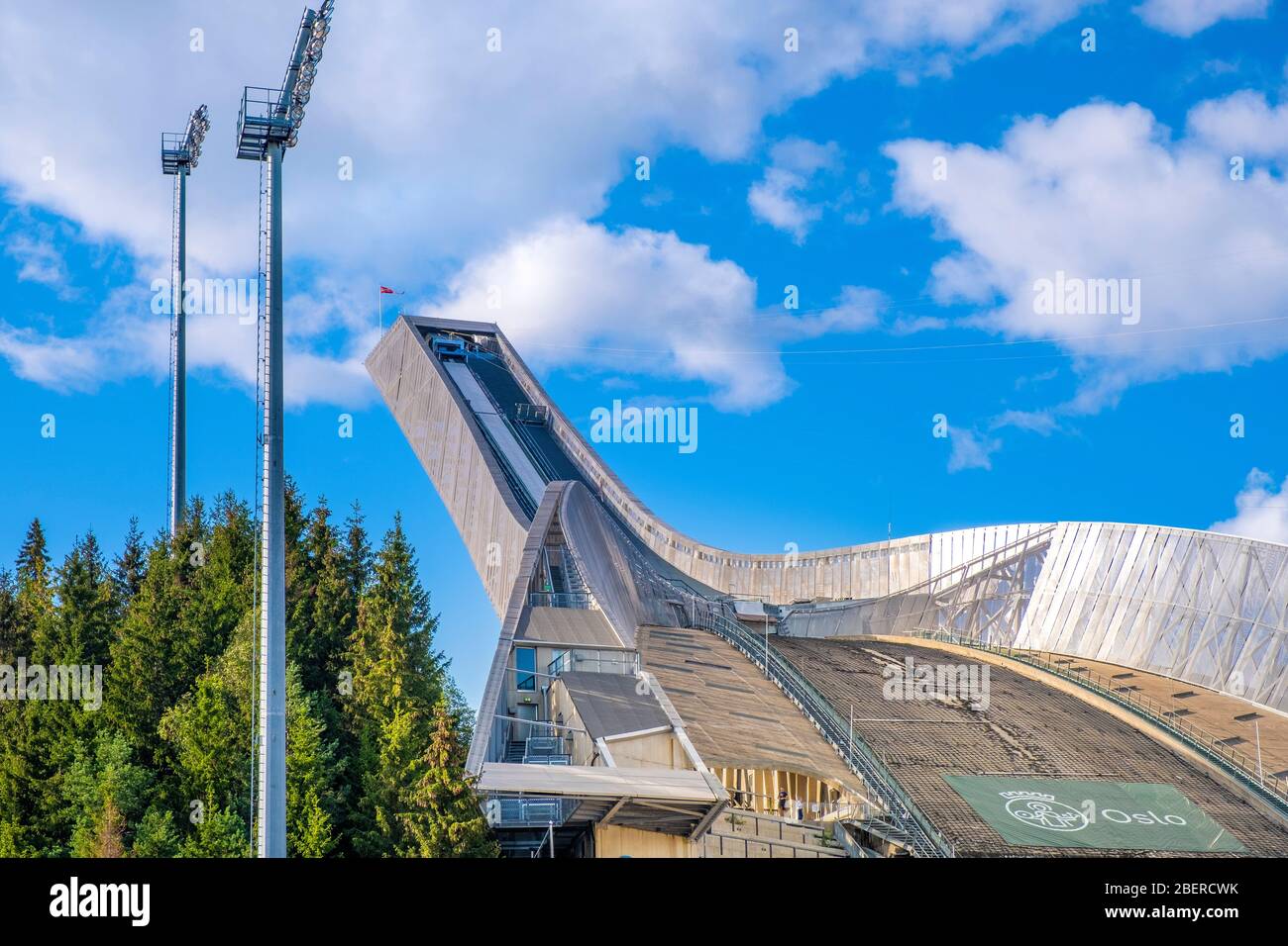 Oslo, Ostlandet / Norway - 2019/09/02: Holmenkollen ski jumping hill ...