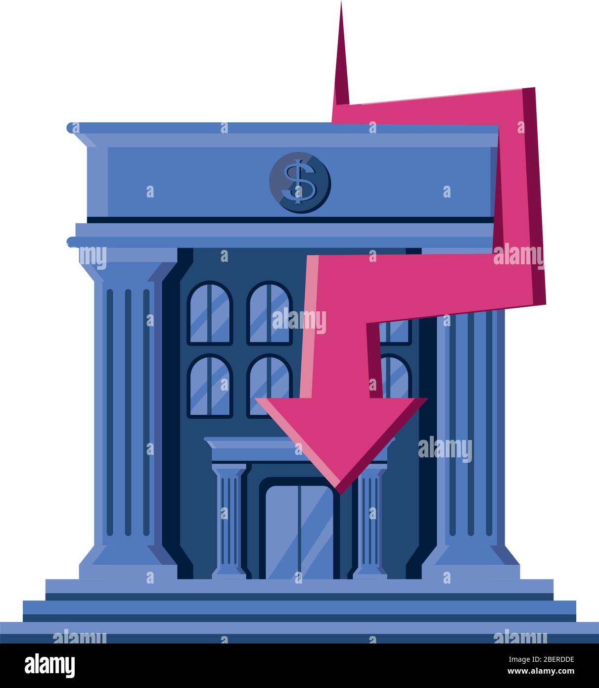 coin bank building with down arrow on white background vector ...