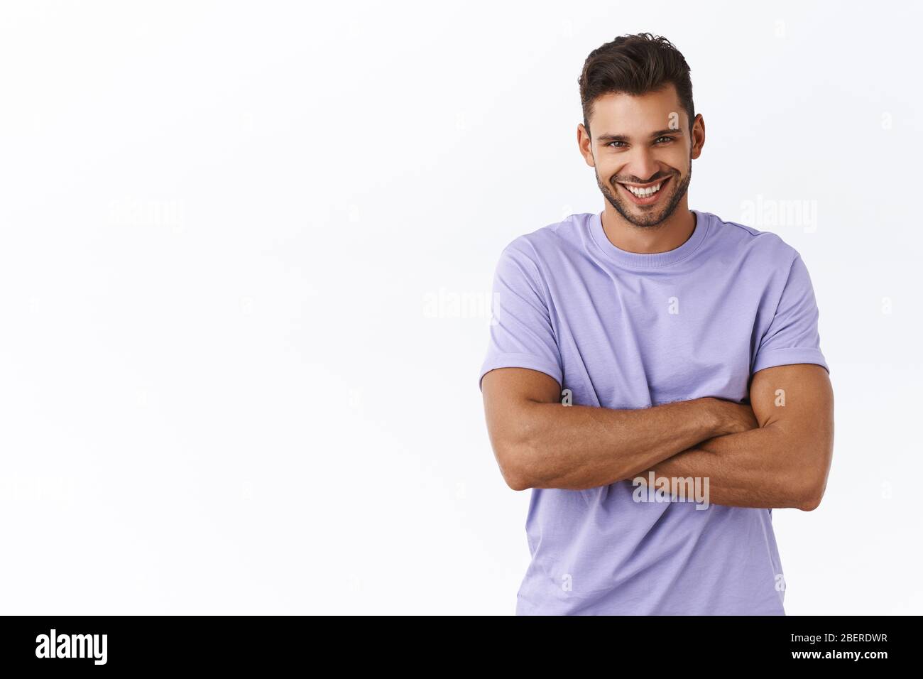 Waist-up shot masculine healthy handsome caucasian man with bristle in ...