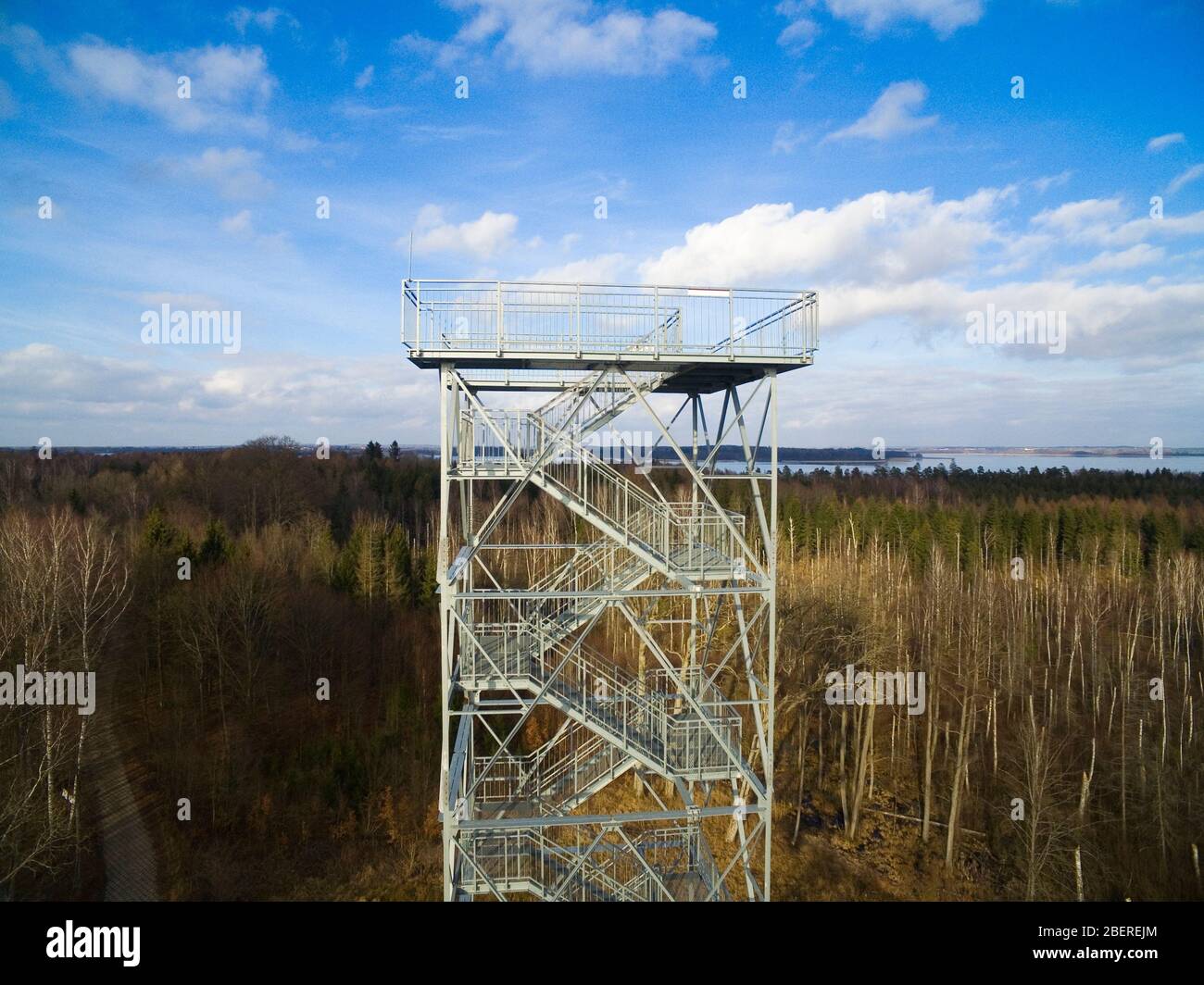 Aerial view of observation tower located on terrain of German Land ...