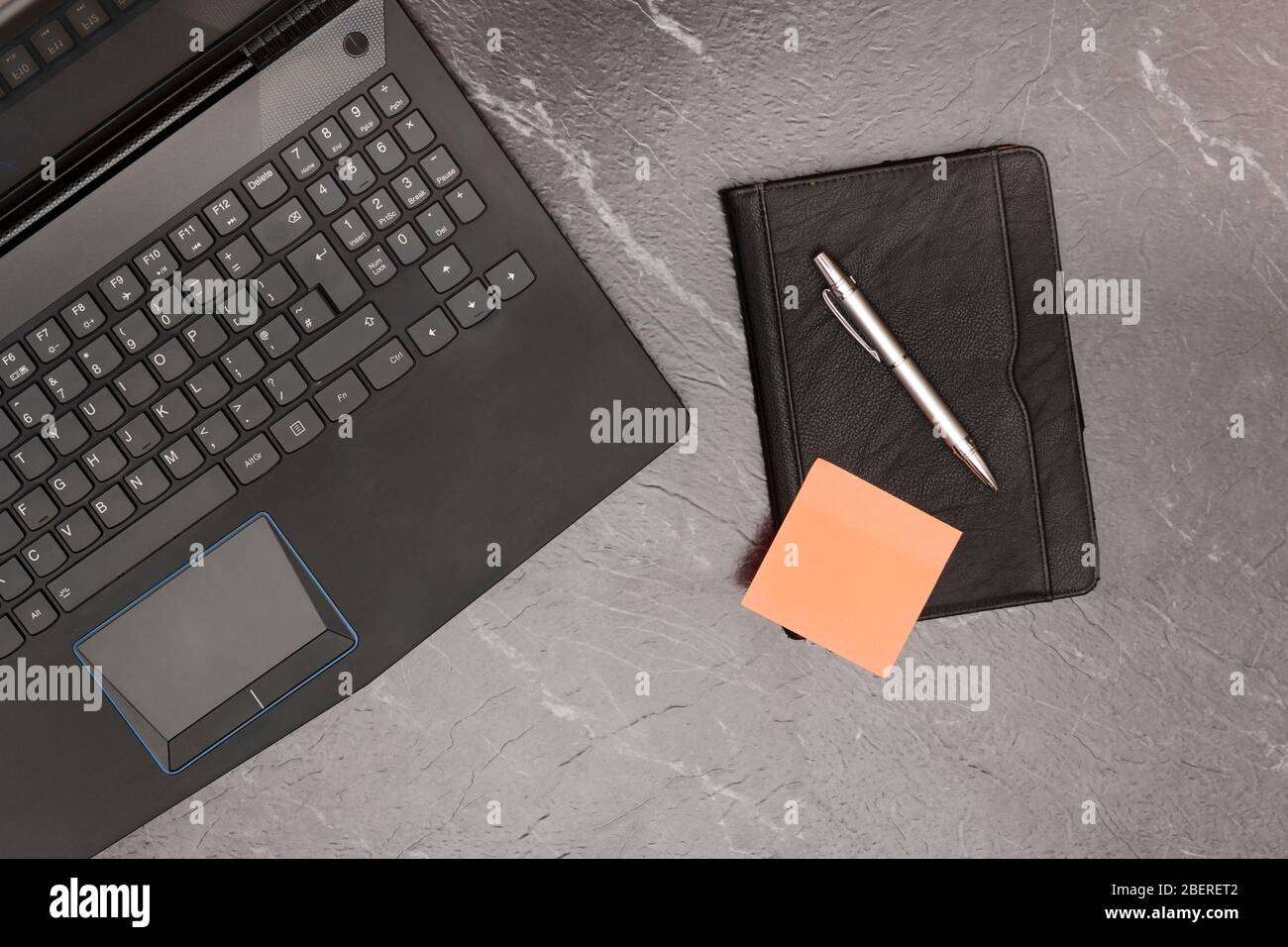home office concept with blank post it note and laptop computer Stock ...