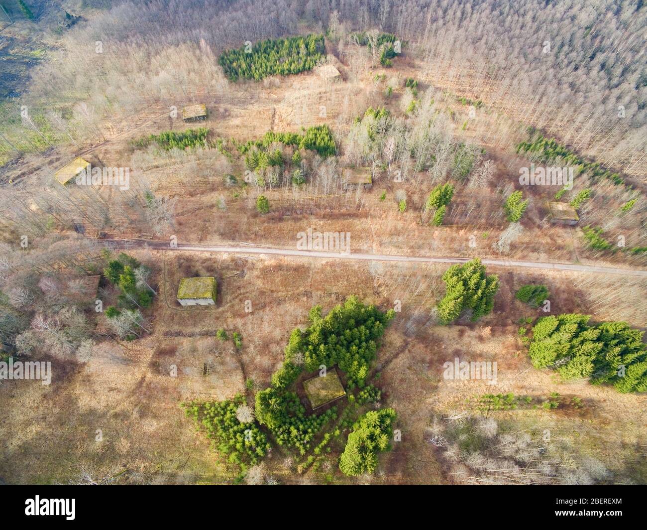 Aerial view of reinforced concrete bunkers belonged to Headquarters of ...