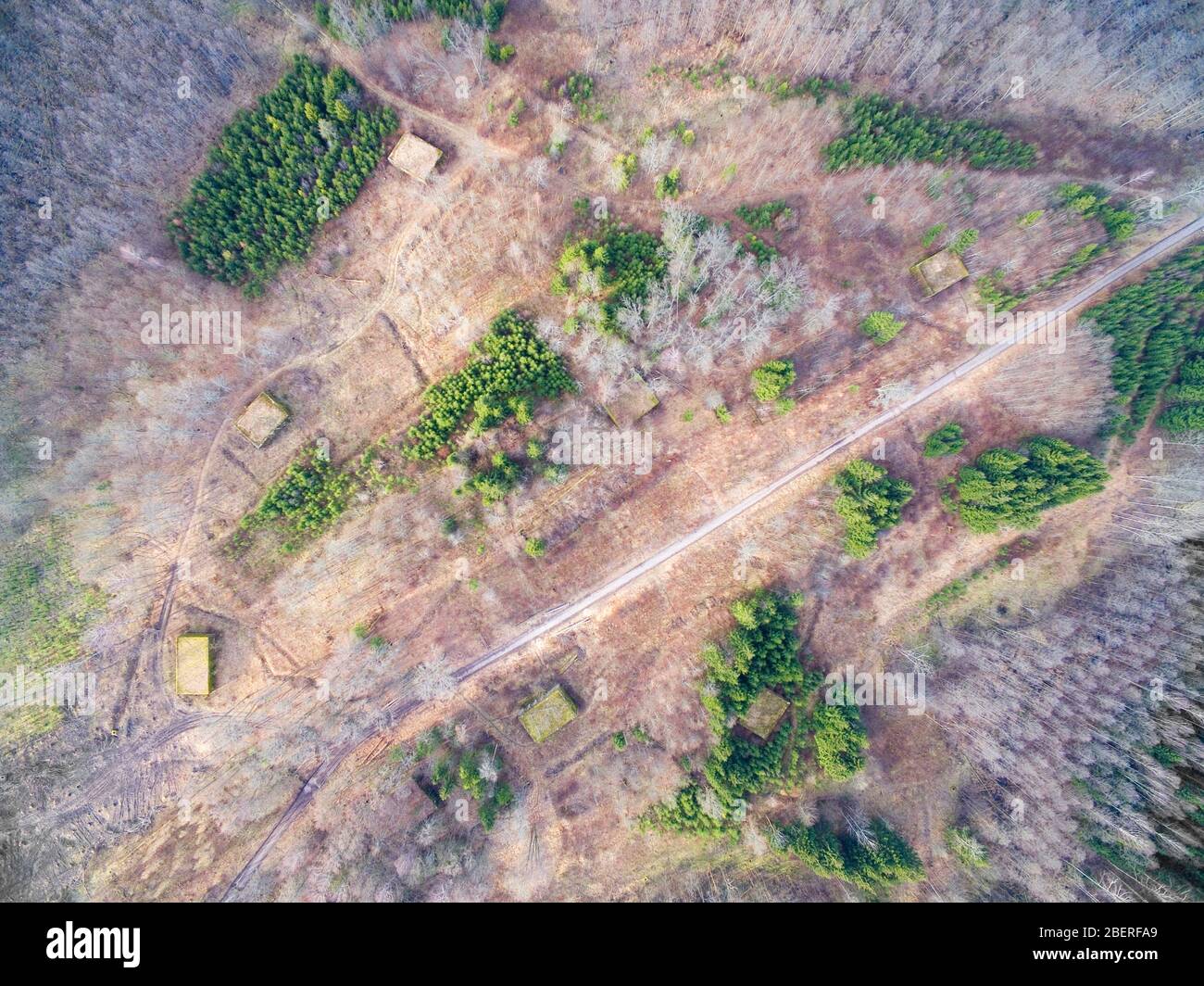 Aerial view of reinforced concrete bunkers belonged to Headquarters of ...