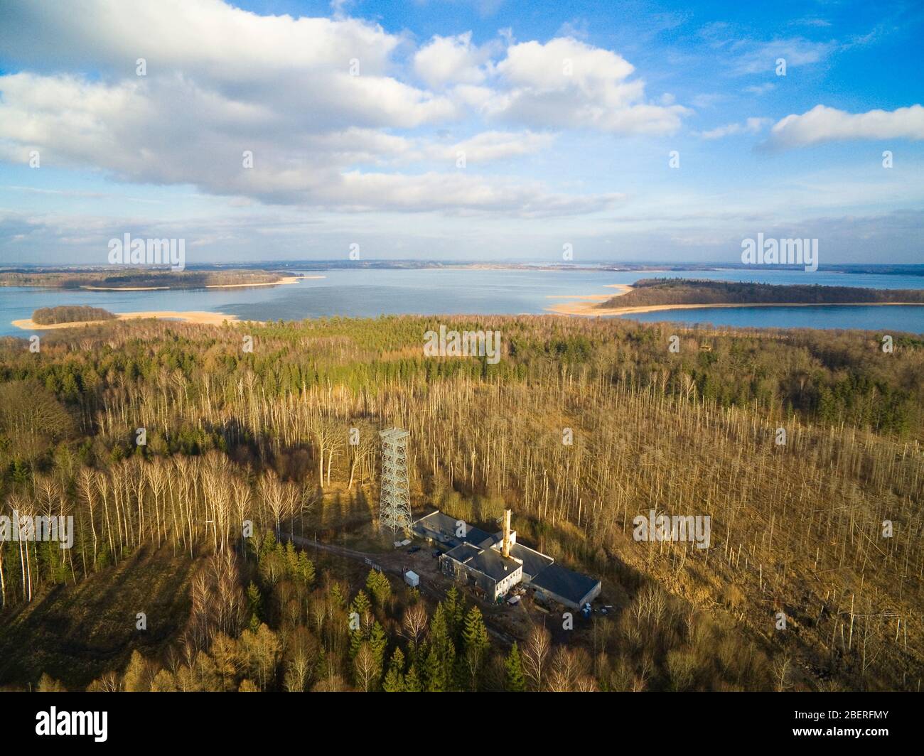 Aerial view of observation tower located on terrain of German Land ...