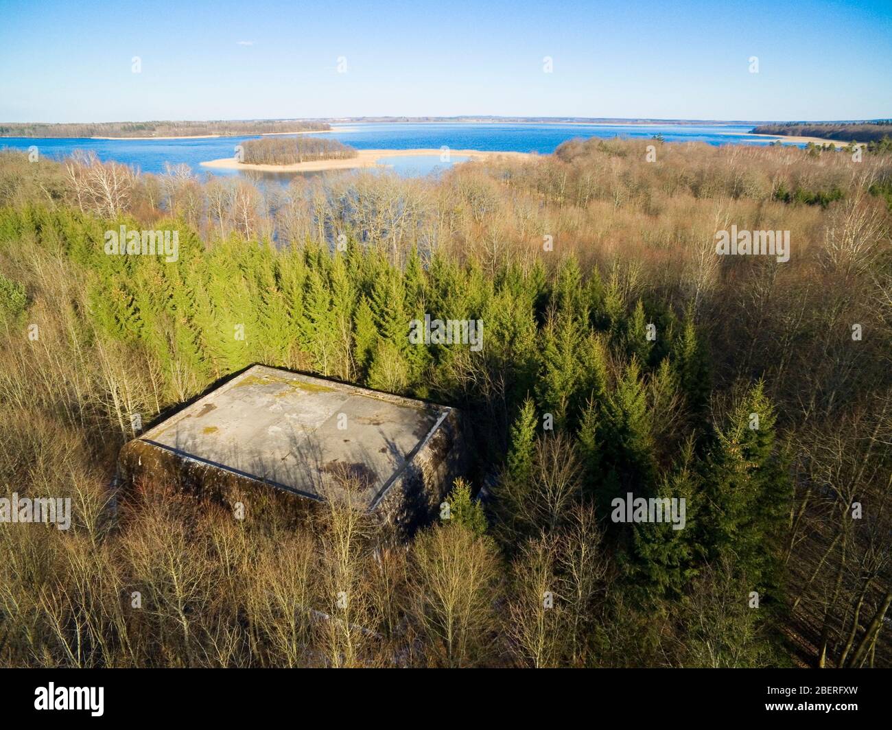 Aerial view of reinforced concrete bunkers belonged to Headquarters of ...