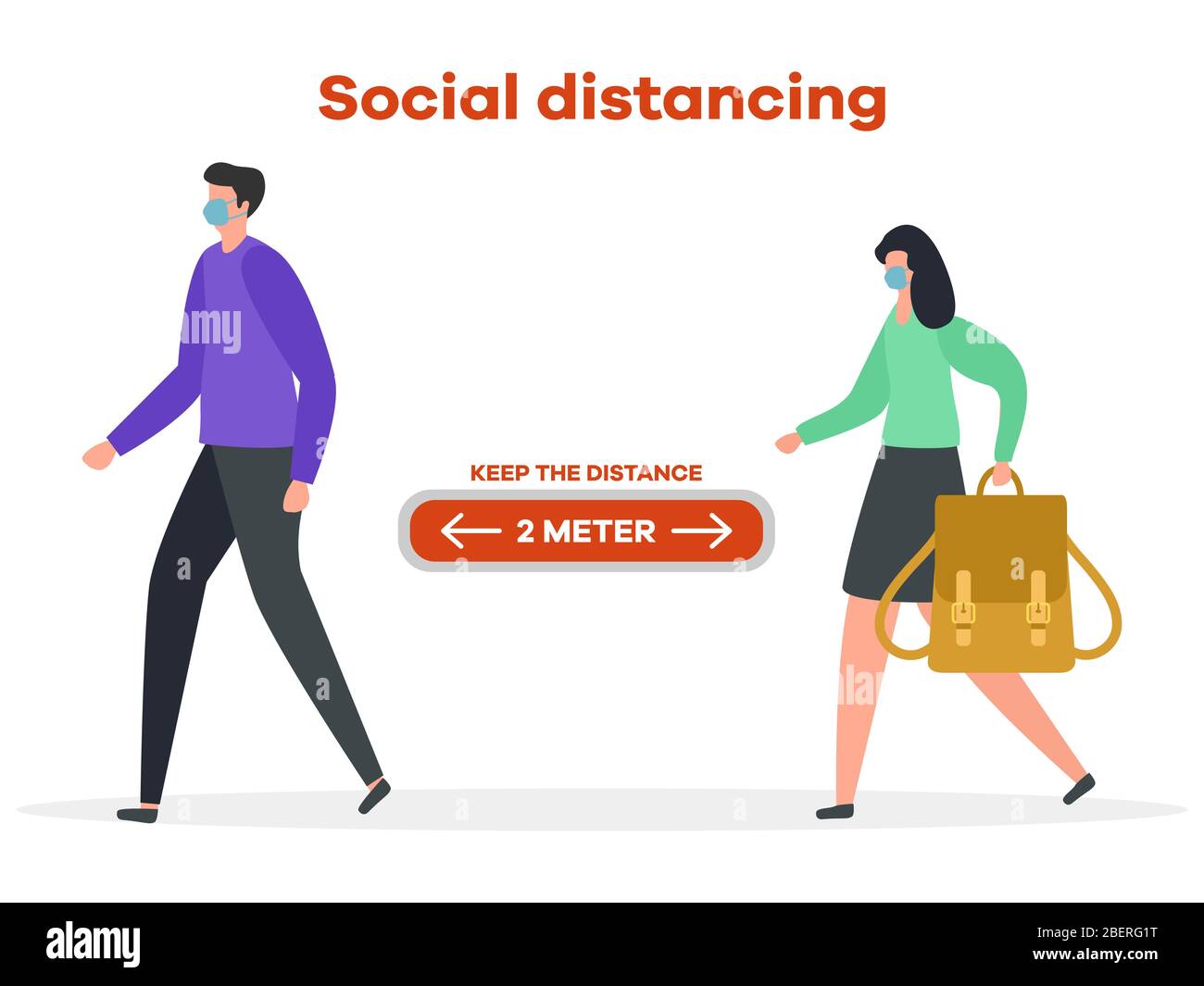 Vector illustration Keep distance. Social distancing. Chinese ...