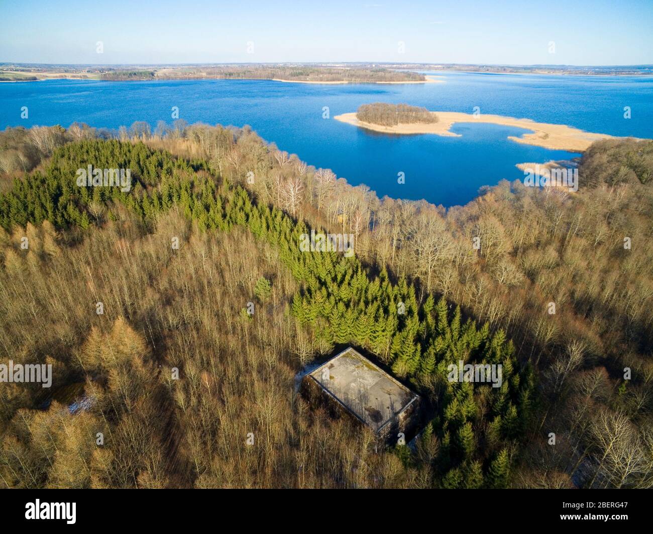 Aerial view of reinforced concrete bunkers belonged to Headquarters of ...