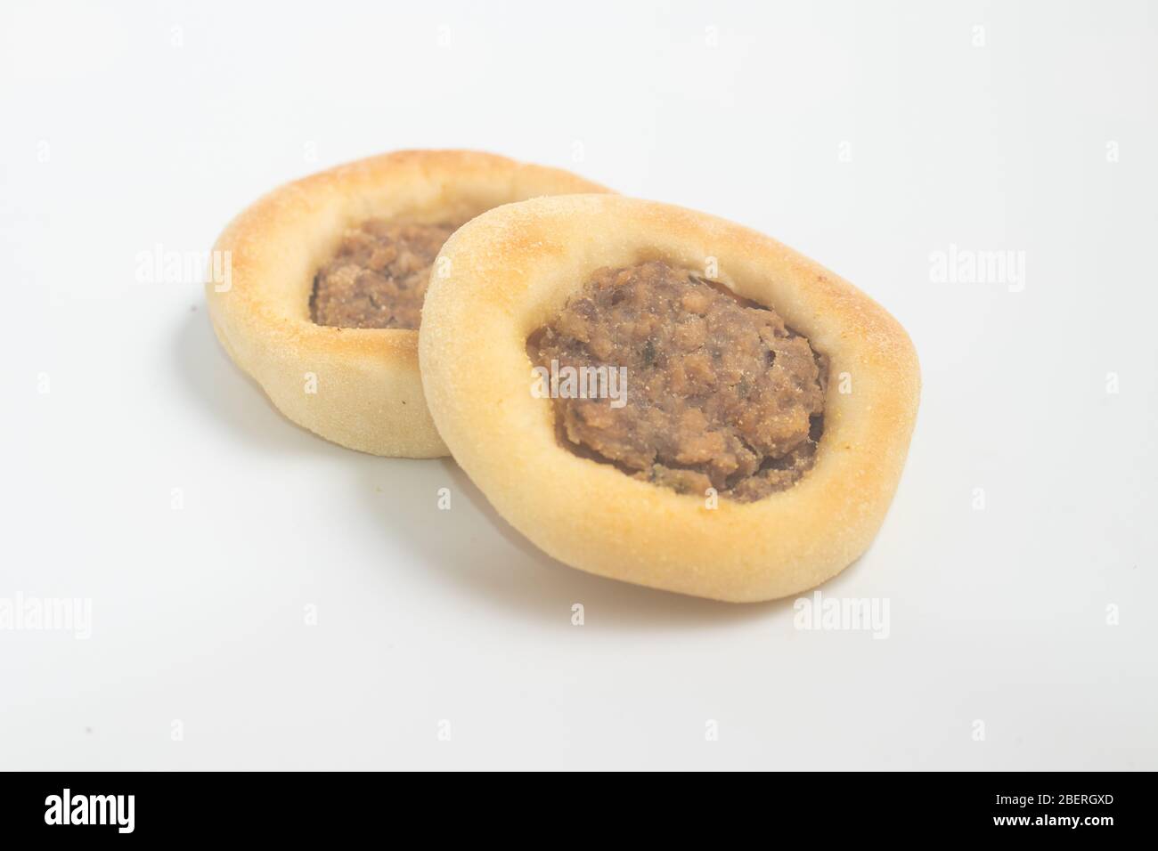 Arabic Meat sfiha over a white background. Esfiha or Esfirra. Manakish ...