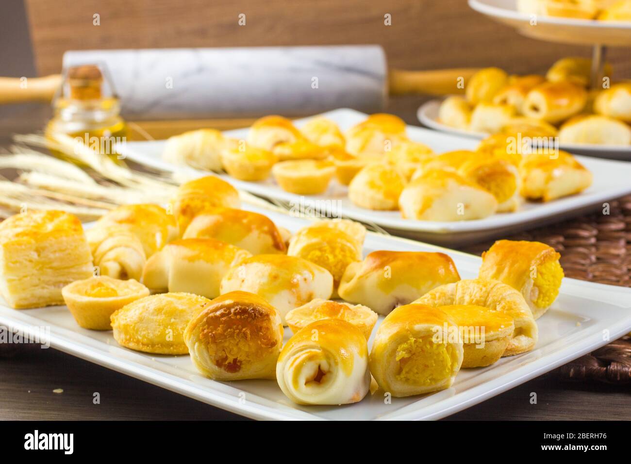 Traditional Brazilian Salgadinho with croissant, empadinha e salgados ...